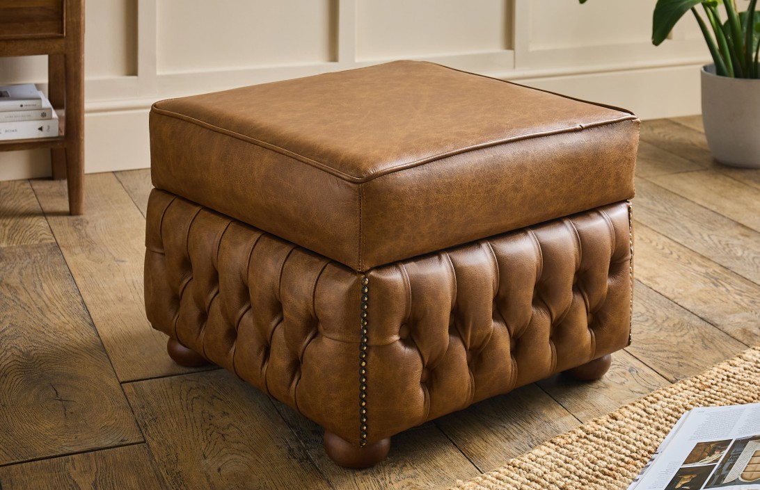 Claridge Leather Footstool | Chesterfield Company